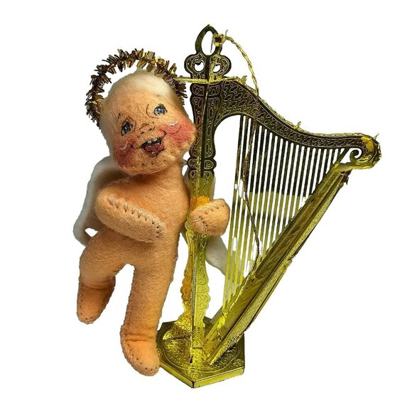 Analee | Holiday | Vintage 995 Annalee Angel W Wings Halo Playing Harp ...